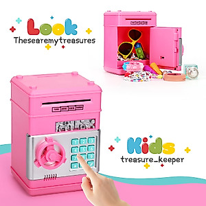 Piggy Bank for Girls Boys Large Electronic Money Coin Banks with Password Protection, Automatic Paper Money Scroll Saving Box, Digital Electronic Savings Safe Machine Box, Birthday Gifts for Kids