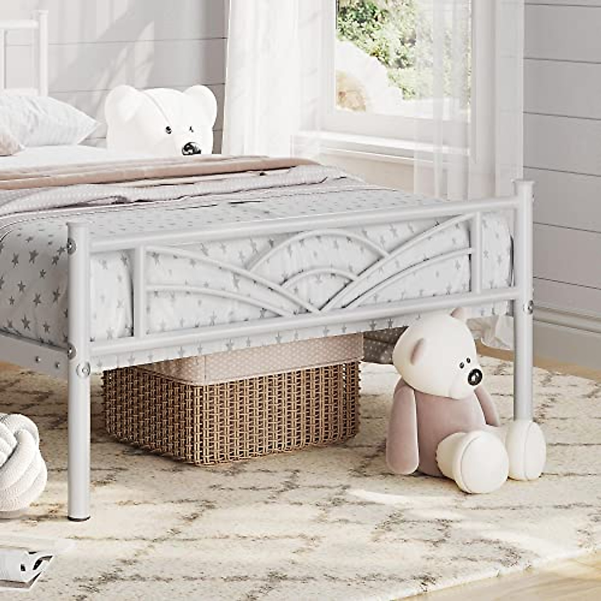 Yaheetech Twin Size Bed Frame Metal Platform Bed Mattress Foundation with Cloud-Inspired Design Headboard/Footboard/Ample Under Bed Storage/No Box Spring Needed/Twin Size White