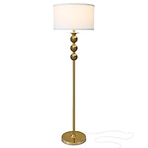 Brightech Riley LED Floor lamp, Boho Lamp for Living Rooms & Offices, Great Living Room Décor, Mid-Century Standing Lamp for Bedroom Reading, Tall Lamp with Drum Shade - Gold/Brass