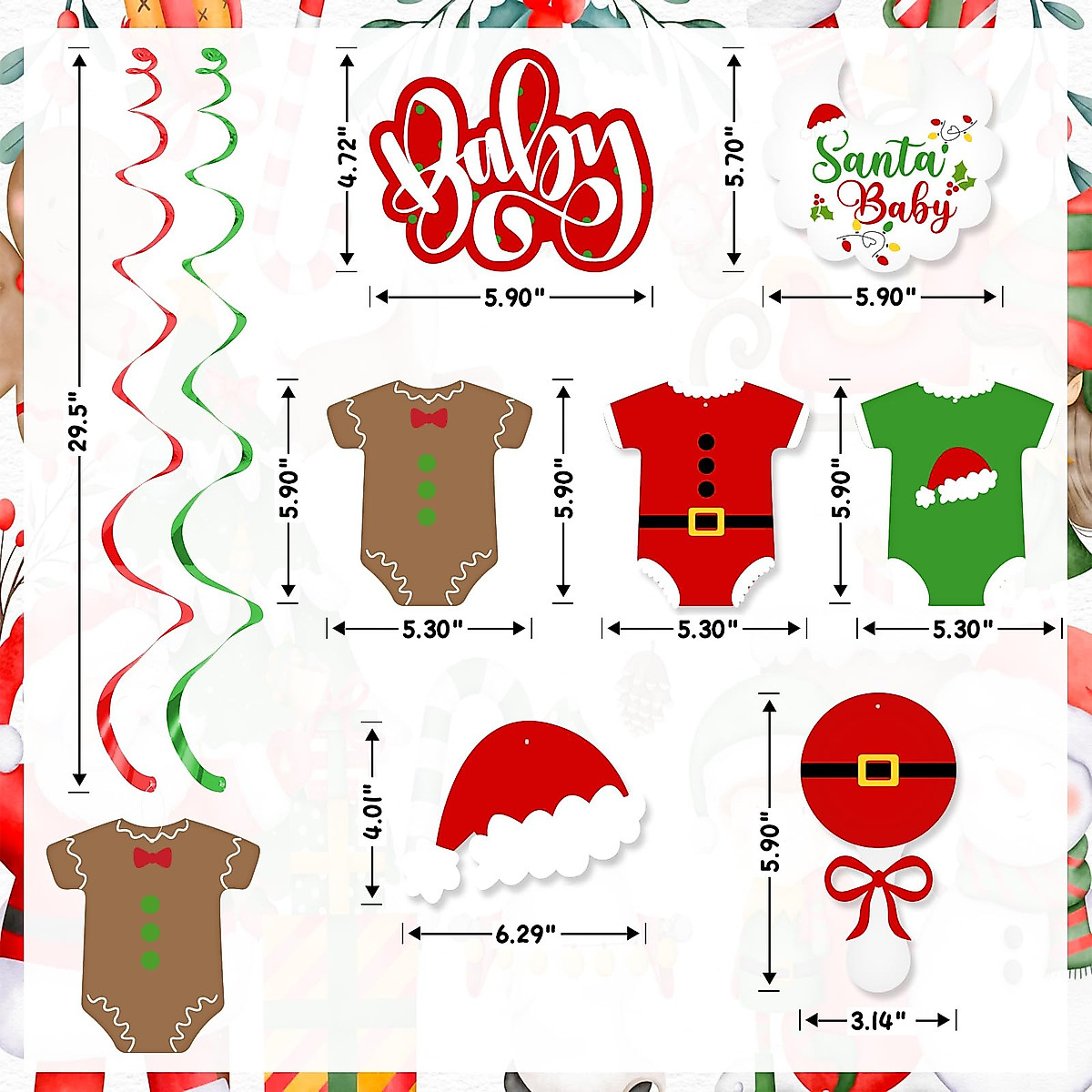 Christmas Baby Shower Decorations,Santa Baby Theme Party Hanging Swirls Foil Ceiling Decor for Christmas Party Decorations New Year Birthday Party Supplies Winter Baby Shower