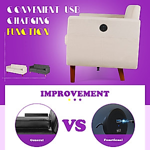 TYBOATLE 65 inch Loveseat Sofa w/ 2 USB Charging Ports, Modern Fabric Upholstered Couches w/Button Tufted Seat Cushion, 2 Seater Couches for Living Room, Apartment, Bedroom (Cream Beige)