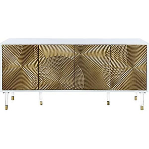 Meridian Furniture Bellissimo Collection Modern | Contemporary Lacquer Sideboard/Buffet Tipped Acrylic Legs Wood Design, 64" W x 18" D x 31" H, White/Gold