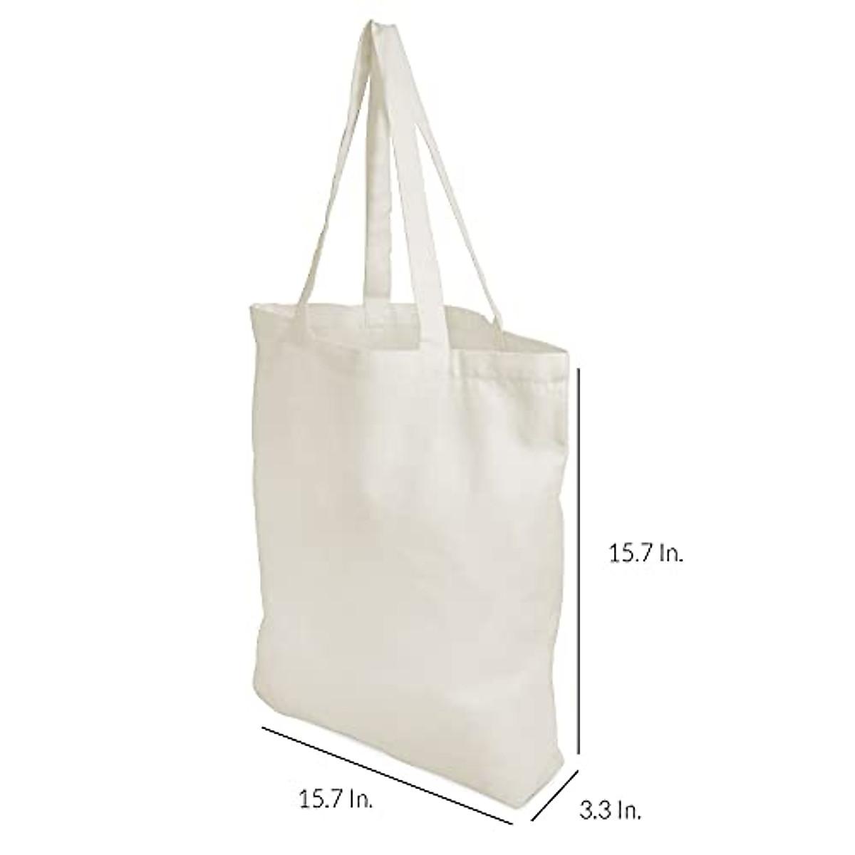Canvas Bags with Handles - Plain Natural Cotton Totes Made from Organic Fabric, Reusable Cloth Shopping Bags for Grocery, Market, Beach, Pool, Gifts, DIY, Washable & Eco Friendly 4 Pcs – 15.7x3.3x15.7