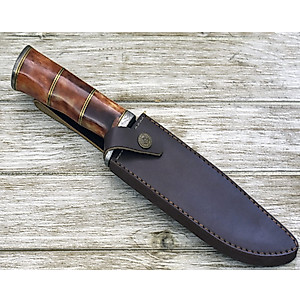 SHOKUNIN USA 7-Inch Full-Tang Damascus Steel Bowie Hunting Knife: Unique Bone Handle with Damascus Guard and Premium Leather Sheath Included