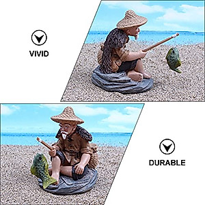 Housoutil Micro Landscape Decor 2pcs Fisherman Fishing Ornaments Elder Doll Mini Resin Mini Dollhouse Accessories