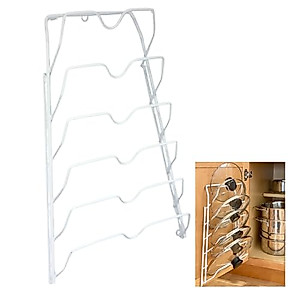 Evelots 6 Pot Lid Organizer for Cabinet Door or Pantry Wall - Closet Door Pots and Pans Lids Holder - Glass or Metal Pan Covers Cabinet Organizer Kitchen Storage - White 6 Tier Lid Rack