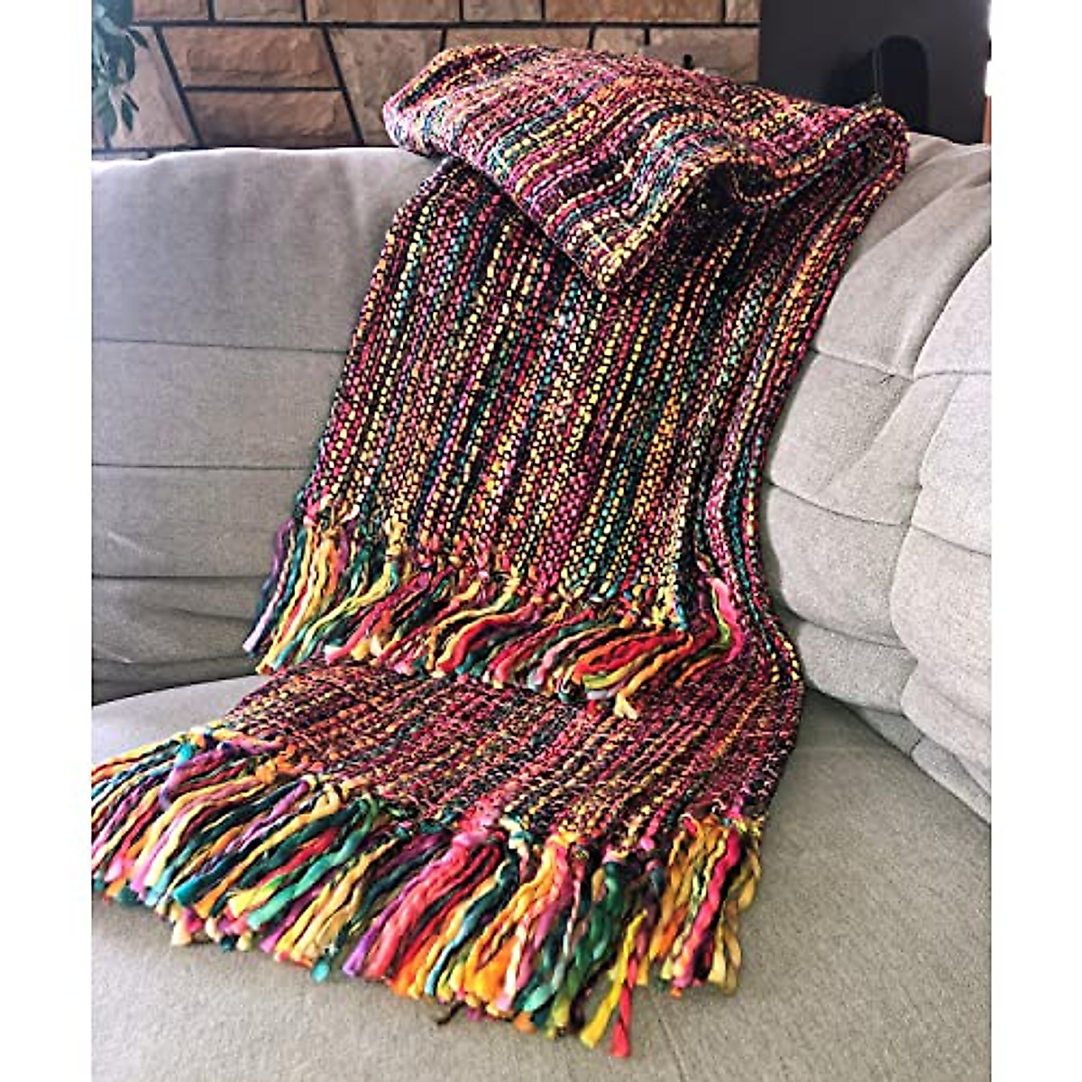 ART & ARTIFACT Boho Throw Blanket - Colorful Striped Chunky Knit Blanket Hippie Room Decor - 48" x 70" Afghan