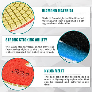 15 Pack 4 Inch Diamond Polishing Pads with 5/8” - 11 Backer Pad, Wool Felt Buffing Pad 50-8000 Grit Wet/Dry Polish Pad Kit for Drill Grinder Polisher Granite Marble Stone Concrete Countertop Quartz