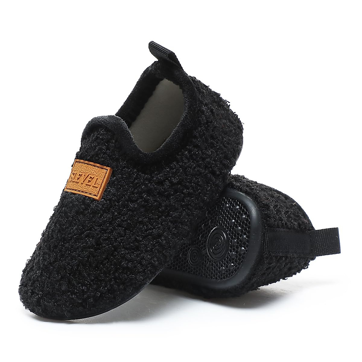ditont Toddler Slippers Non-Slip Lightweight Indoor Winter Fuzzy Warm Kids Grip First Walking House Home Floor Shoes for Boy Girl (dt191005Black19)