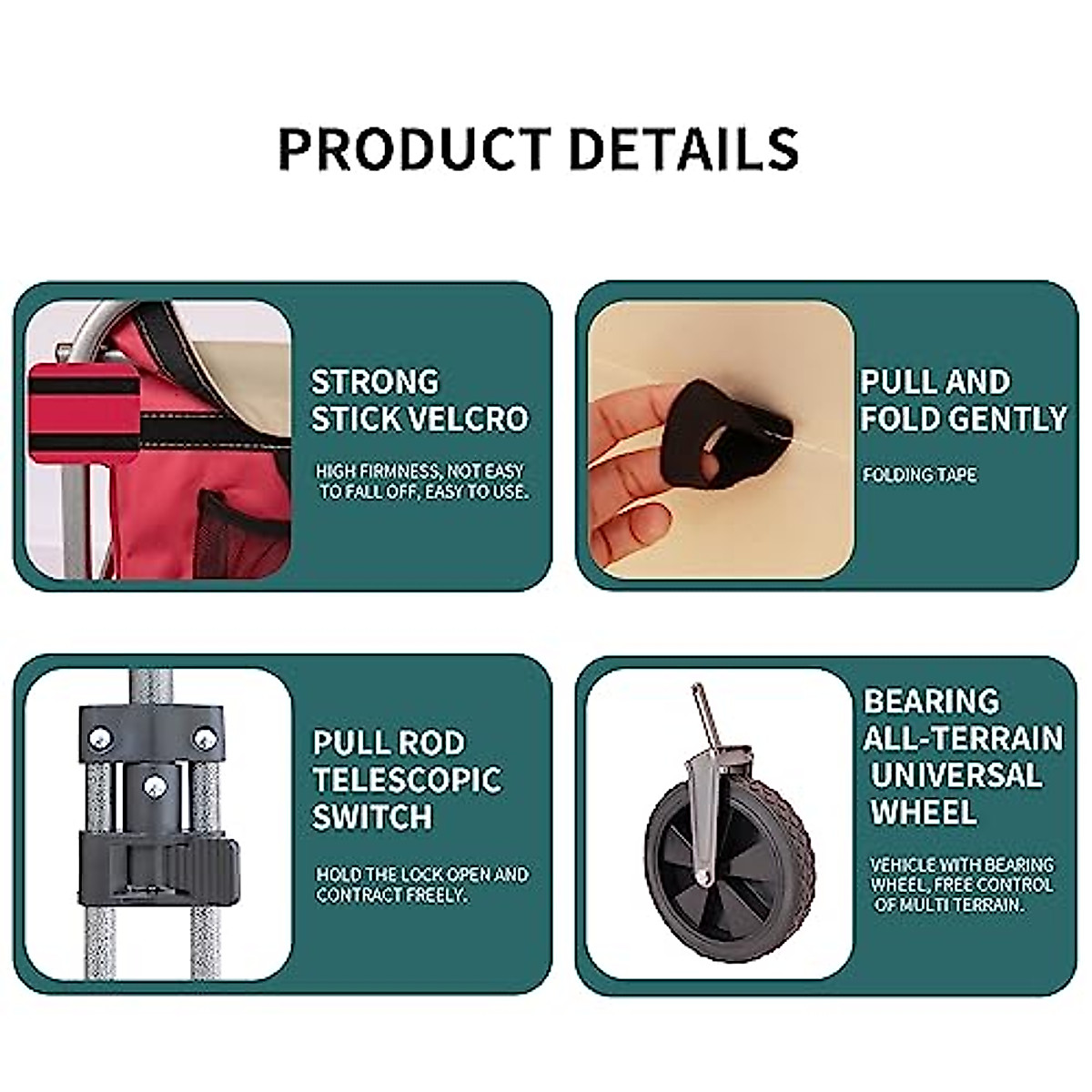 Folding Wagon Cart Beach Wagon Utility Wagon Cart Outdoor Heavy Duty Garden Portable Hand Cart with All-Terrain Wheels & Adjustable Handle (Red+White)