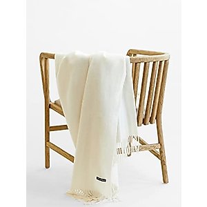 State Cashmere Throw Blanket with Decorative Fringe - Ultra Soft Accent Blanket for Couch, Sofa & Bed Made with 100% Inner Mongolian Cashmere - Crafted Home Accessories - (Ivory, 60"x50")