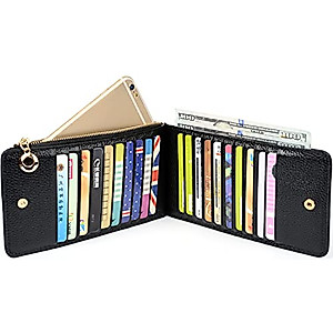 YALUXE Women's RFID Blocking Genuine Leather Multi Card Organizer Wallet with Zipper Pocket RFID Blocking Black