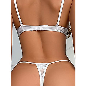 Milumia Women's Sexy Floral Lace Underwear Panties Cut Out Low Rise G-String Thongs White Solid Medium