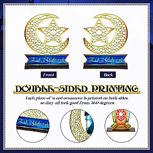 3 Pieces Eid Mubarak Table Decorations Wooden Centerpiece Signs, Eid Ramadan Kareem Table Top Centerpieces Wooden Candy Day for Eid Ramadan Muslims Dinner Coffee Table Topper Tier Tray Room Decor