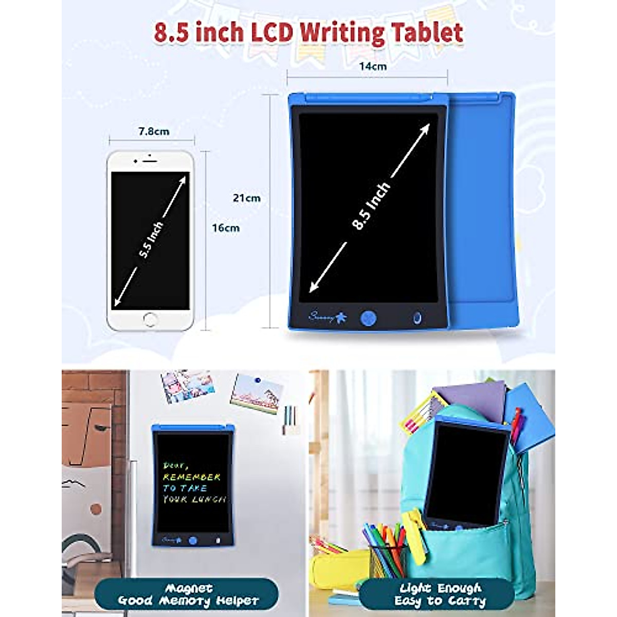 LCD Writing Tablet,Electronic Writing &Drawing Board Doodle Board,Sunany 8.5" Handwriting Paper Drawing Tablet Gift for Kids and Adults at Home,School and Office (Blue)