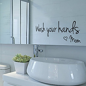 DIY Bathroom Decor Wall Stickers, Wash Your Hands Mom Quote Wall Decals Bathroom Wall Decor, Easy to Peel and Stick Wallpaper Vinyl Saying Wall Art Decor for Kids Bathrooms Home Decoration