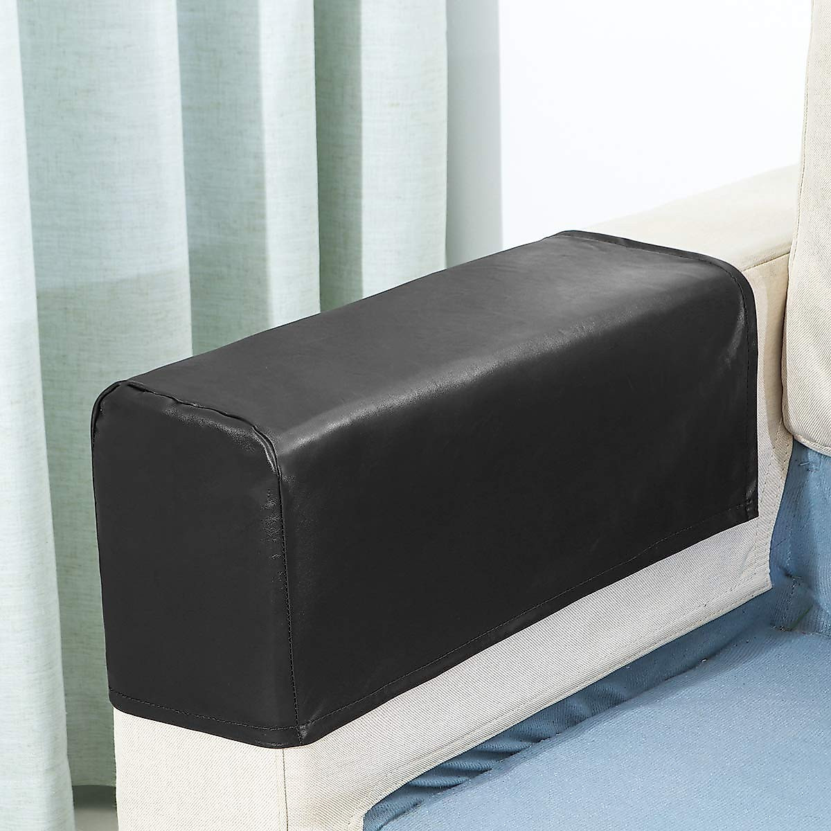 HAPYLY Set of 2 PU Leather Sofa Armrest Cover Anti-Slip Waterproof Furniture Armrest Protector Armchair Slipcovers for Recliner Sofa Chairs (Black)