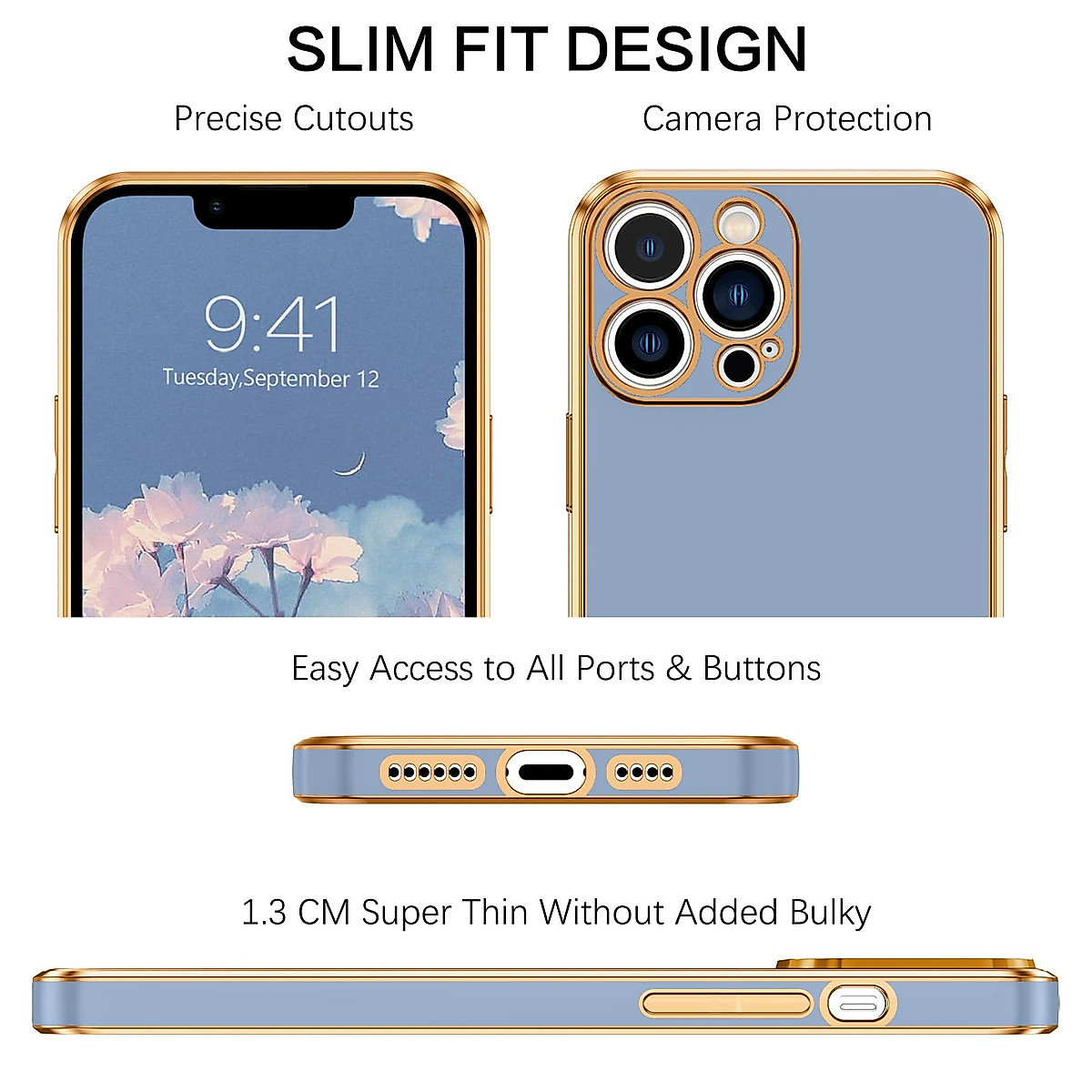 VENINGO iPhone 13 Pro Case, Slim Fit Soft TPU with Adjustable Wristband Kickstand, Scratch Resistant Shockproof Protective Cover for iPhone 13, Lavender Grey