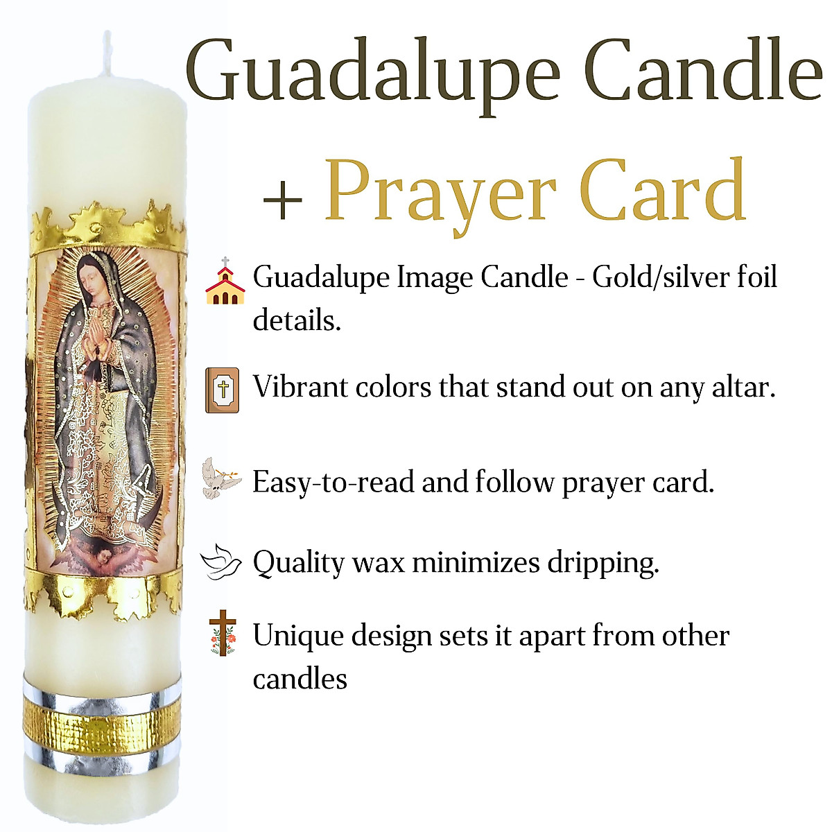 The Magnificient prayer candles collection - Our lady of guadalupe religious candles - Catholic candles cirios religiosos catolicos Jesus candle st jude candle - veladoras mexicanas velas para bautizo