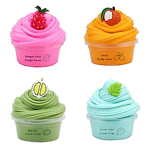 Mini Butter Slime Kit Scented Fruit Slime, Soft Non-Sticky Stress Relief Party Favor Putty Toy for Kids Teens (Green Leaves, 60ml)