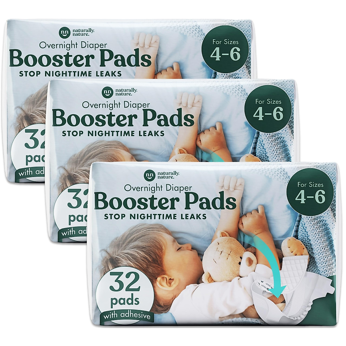 Naturally Nature Overnight Diaper Doubler Booster Pads with Adhesive (96 Count) for Pull-on & Regular Diapers | Nighttime Leak Protection for Heavy Wetters, Diaper Liners for Boys & Girls