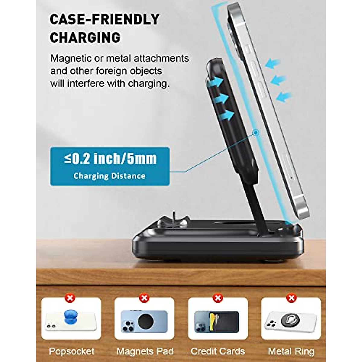 3 in 1 Charging Station for Apple Multiple Devices, Foldable Wireless Charger Portable Travel Charging Dock Charger Stand Compatible with iPhone Airpods Apple Watch with Adapter