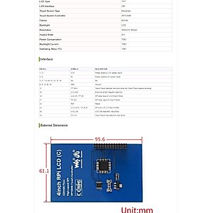 waveshare 4inch Resistive Touch Display Compatible with Raspberry Pi 4B/3B+/3B/2B/B+/A+/Zero/Zero W/WH/Zero 2W Series Boards 480×320 Resolution 125MHz High-Speed SPI