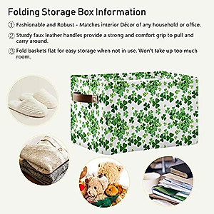 senya St. Patrick's Day Storage Basket, Large Foldable Storage Basket with Handles, Lucky Clover Shamrocks Fabric Collapsible Storage Bins Organizer Bag
