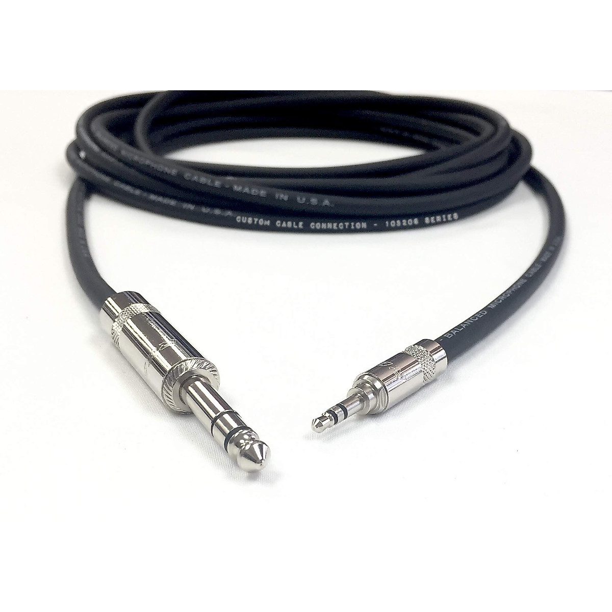 15 Foot Pro Audio 1/4 inch (6.35mm) TRS to 1/8 inch (3.5mm) TRS Balanced Cable by Custom Cable Connection