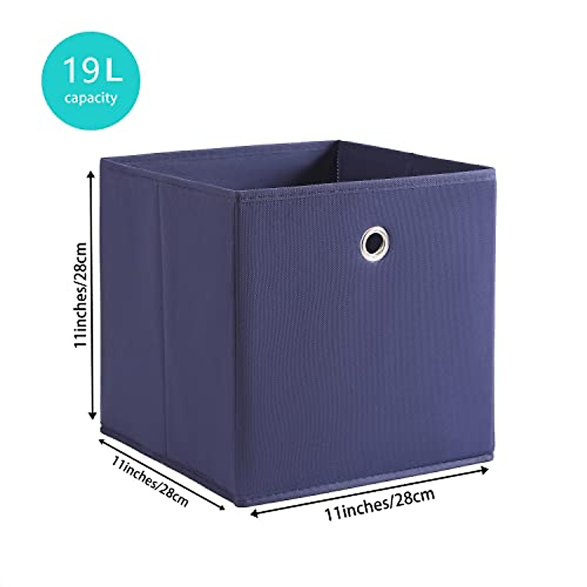Rabtero Foldable Storage Cubes, Collapsible Cloth Baskets Open Storage Bins for Home Tidy and Storage-Navy Blue, 6 Packs, 11 inches
