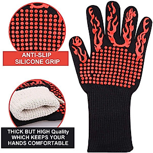 Wetest Premium 1 Pair Extreme Heat Resistant Oven Gloves for Cooking Gloves for BBQ, Grilling, Baking, Red