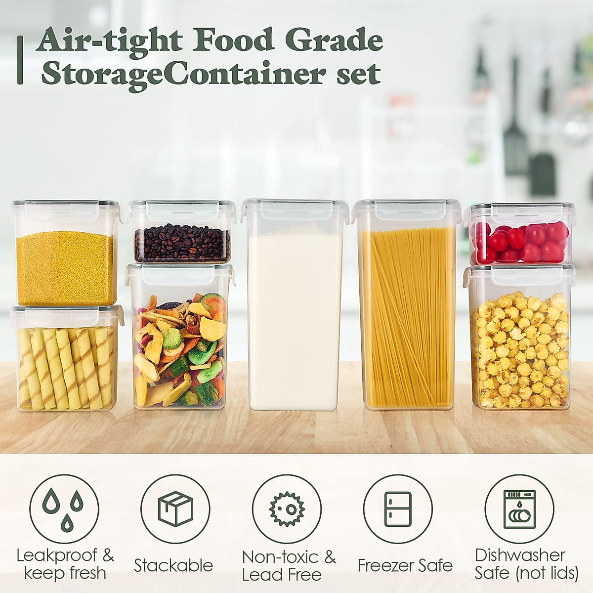 CLIFFBUCK 14 Pack Food Storage Containers With Lids Airtight Dry Plastic Kitchen Containers For Pantry Organizing Canisters BPA-Free