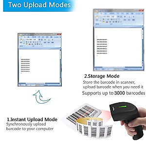 USB Wireless 1D Barcode Scanner,Symcode Handheld Laser Barcode Reader Scanner(2.4GHz Wireless & USB2.0 Wired) with Receiver Storage of up to 10000 Code