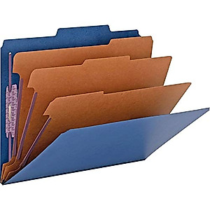 Smead Pressboard Classification File Folder with SafeSHIELD® Fasteners, 3 Dividers, 3" Expansion, Letter Size, Dark Blue, 10 per Box (14096)