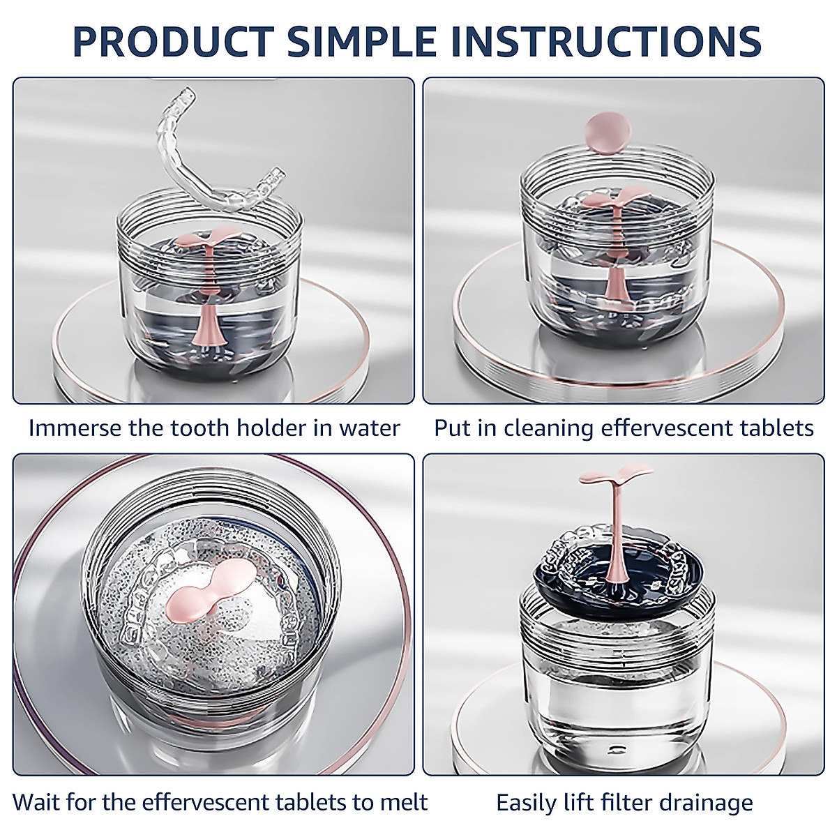 OFIDUS Denture Bath Case - No-Leak Double Layer Dry & Wet Separation Denture Bath Box, Portable Denture Case with Mirror, Removal Tool, Brush for Dentures, Clear Braces, Mouth Guard, Retainers (Pink)