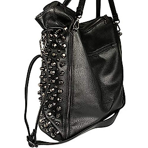 Chikencall® Women Studded Skull Handbag and Purses PU Leather Big Tote Crossbody Shoulder Bag Black