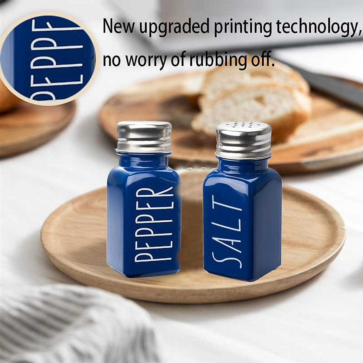 Farmhouse Salt And Pepper Shakers Set,Kitchen Blue Decor,Glass Salt And Pepper Shakers Set,Cute Salt Shaker,Gift For Women,Modern Farmhouse Decor,Home Decor,No Rubbing Off (2 BLUE)