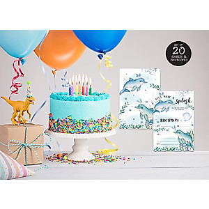 QOFO Dolphin Birthday Party Invitations-Set of 20 With Envelopes,Ocean World Party Theme,For Birthdays & Summer Beach Parties,Party Decorations And Supplies-YQC01