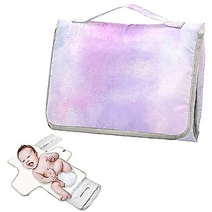 Colorful Tie Dye Portable Baby Changing Pad Travel Diaper Changing Pad Foldable Waterproof Changing Station with Built-in Pillow for Baby Newborn Essentials