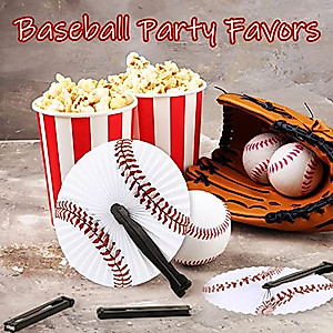 48 Pack Baseball Paper Fans Decorations Party Favors Round Folding Fans with Plastic Handle Craft Handheld Fan Baseball Cutouts Hand Hanging Fans for Weddings Sports Themed Birthday Festival Kid Gift