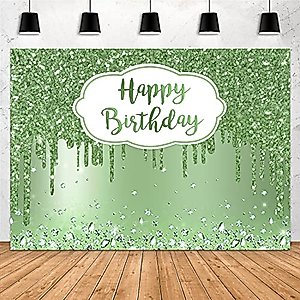 Aperturee 7x5ft Army Green Happy Birthday Backdrop Glitter Diamonds Girls Sweet 16 18th 21st 30th Women Photography Background Banner Supplies Photo Booth Studio Props Party Decoration Cake Table