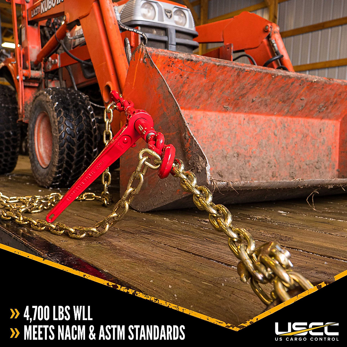 US Cargo Control Chain and Ratchet Binder Set- 5/16 Inch x 20 Foot Grade 70 Chain, Easily Secure Heavy Loads to A Truck Or Flatbed Trailer, 4,700 Pound Working Load Limit