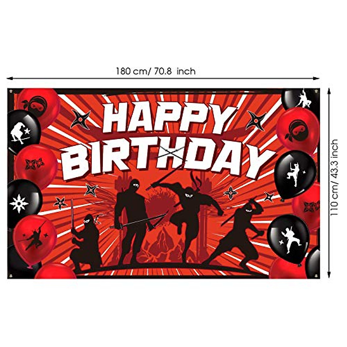 Ninja Themed Birthday Party Supplies Ninja Party Favors Decorations Warrior Birthday Banner Ninja Birthday Backdrop for Boys Happy Birthday Wall Hanging 70.8 x 43.3 Inch