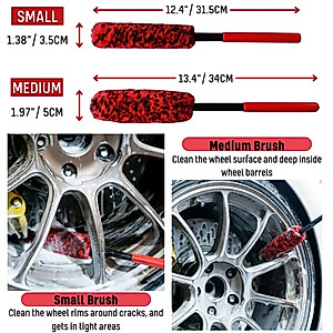 Wheel Brushes for Cleaning Wheels (4 Pro Pack)- 2X Soft Wheel Cleaning Woolies Brush, Detailing Brush and Stiff Tire Brush, Scratch Free Durable Car Wheel Rim Brush Kit for Car Rim and Tire Detailing