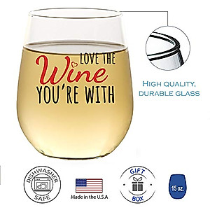 CEDAR CRATE MARKET Wine Glass with Gift Box,Stemless 15oz Love the Wine You're With