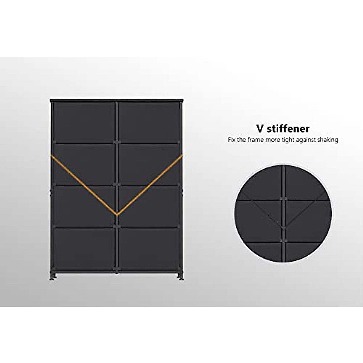 FEZIBO Dresser Organizer, Chest of Drawers-Dresser for Bedroom, Hallway, Entryway, Closets, Furniture Storage Tower-Steel Frame, Wood Top, 8 Drawers Organizer Units-Black Grey