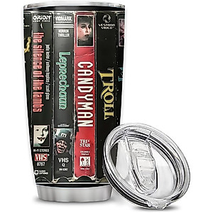 Campfami Nostalgic Retro Style VHS Case Horror Movies Tumbler - Classic Film Halloween Cup, 20oz 30oz Travel Coffee Mug - Gifts for Adults Men Women