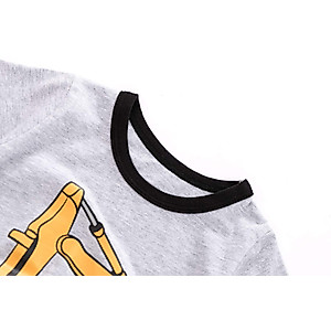 Popshion Boys Excavator Pajamas Summer Short Sets Toddler Pjs Cotton Jammies Truck Pj Clothes Kids Sleepwear 5t