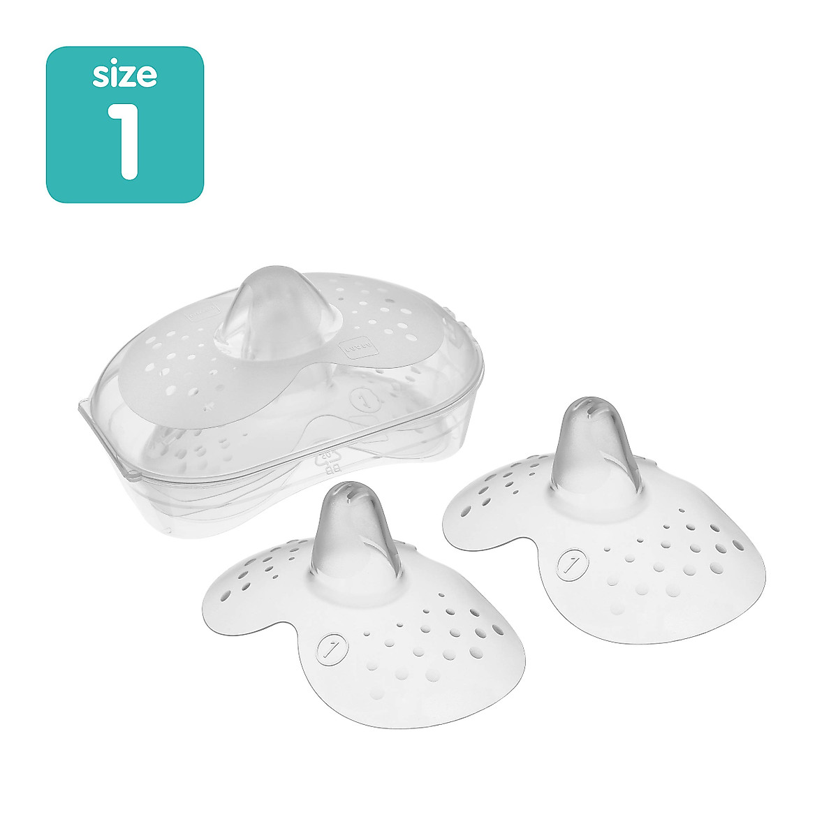 MAM Breastfeeding Nipple Shields with Sterilizing Storage Case, Nipple Shields for Nursing Newborn, Size 1 Small 17mm, 2-Count, Clear