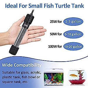 Aquarium Heater 25W Small Fish Tank Heater Submersible 25W 50W 100W, Precise Temperature Control with Intelligent Memory Function, External LED Digital Temp Controller Suitable for Betta Fish Turtle